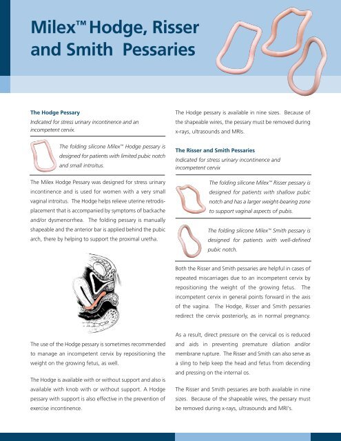 Milex Hodge, Risser and Smith Pessaries - CooperSurgical