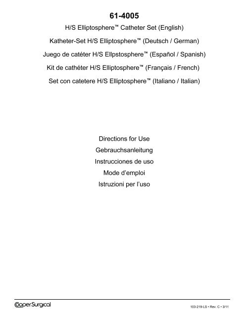 H/S Elliptosphere Catheter Set (English) Katheter ... - CooperSurgical