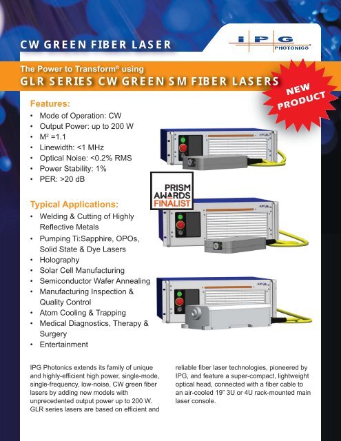 CW Green Fiber Laser - IPG Photonics
