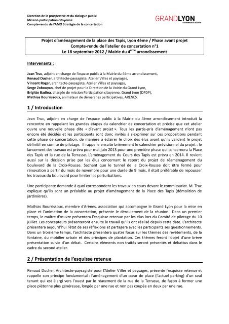 1 / Introduction 2 / PrÃ©sentation de l'esquisse retenue - Grand Lyon