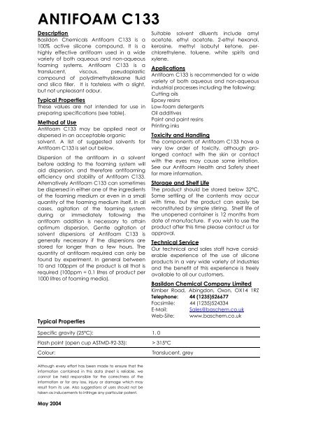 antifoam c133 - Rocket Medical plc