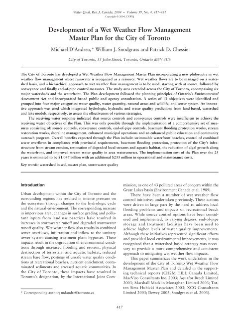 Development of a Wet Weather Flow Management Master Plan for ...
