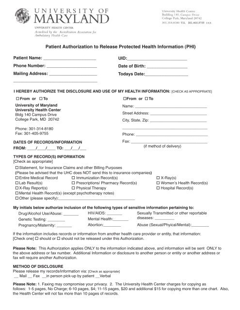 Patient Authorization to Release Protected Health Information (PHI)