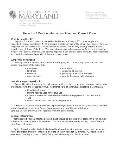 Hepatitis B Vaccine Information Sheet and Consent Form
