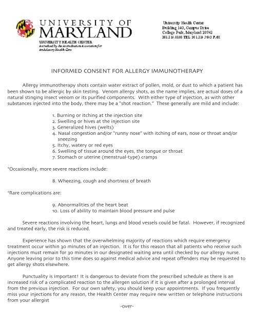 informed consent for allergy immunotherapy - University Health ...