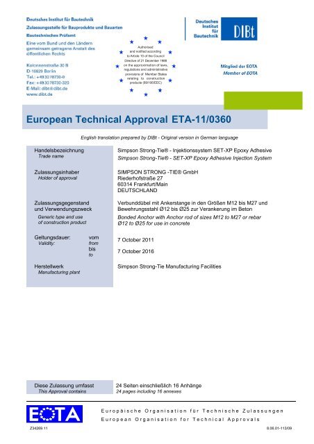 European Technical Approval ETA-11/0360 - Simpson Strong-Tie