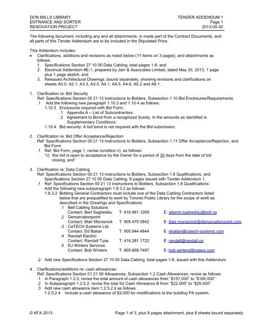 DON MILLS LIBRARY TENDER ADDENDUM 1 ENTRANCE AND ...