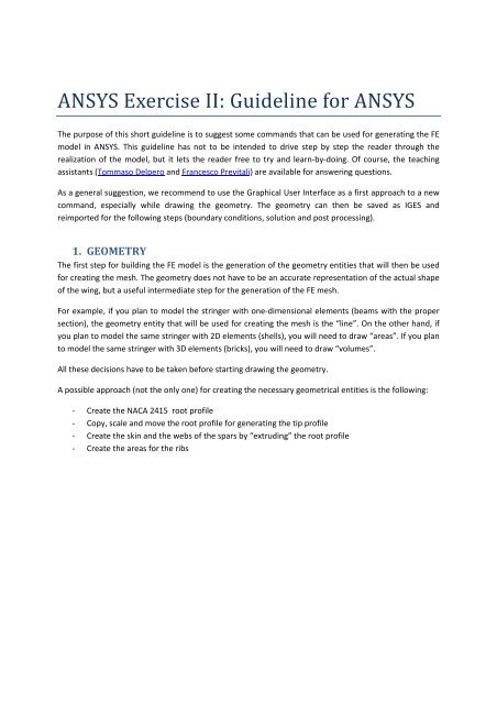 ANSYS Exercise II: Guideline for ANSYS - Centre of Structure ...