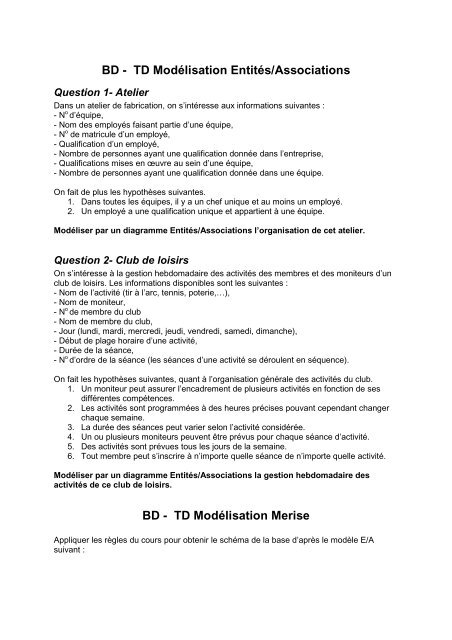 TD Merise/Normalisation