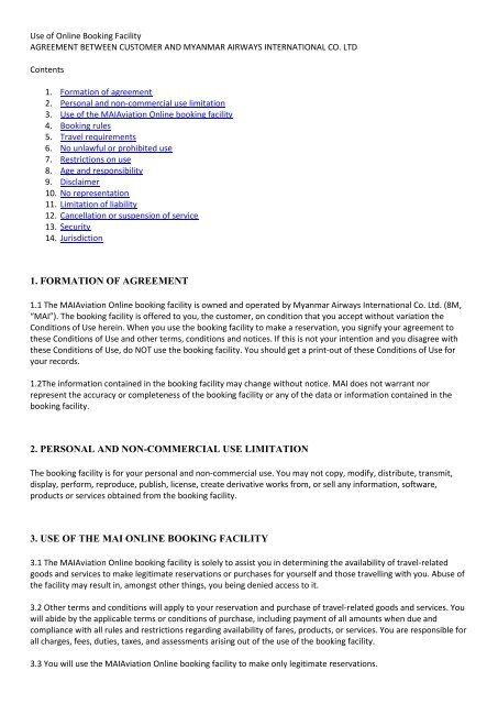 1. formation of agreement 2. personal and non-commercial use ...
