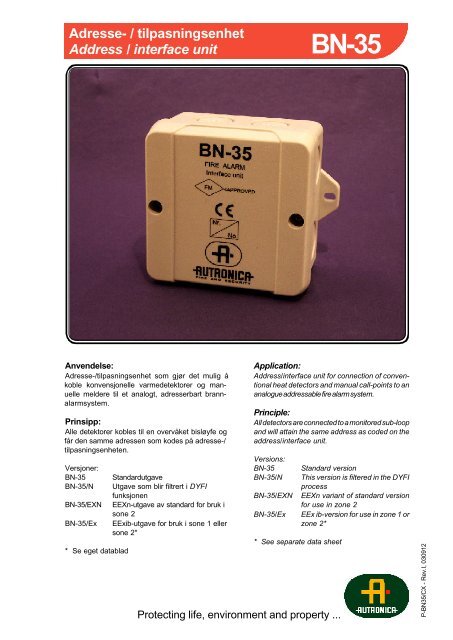 Adresse- / tilpasningsenhet Address / interface unit - Autronica ...