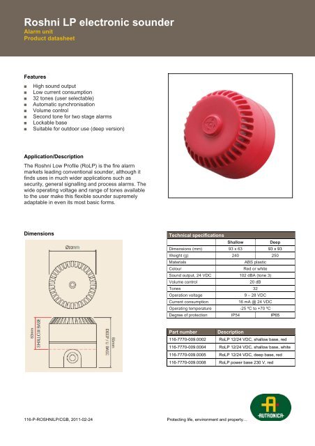 Roshni LP electronic sounder - Autronica Fire and Security
