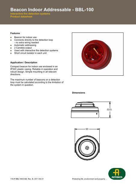 Beacon Indoor Addressable - BBL-100 - Autronica Fire and Security