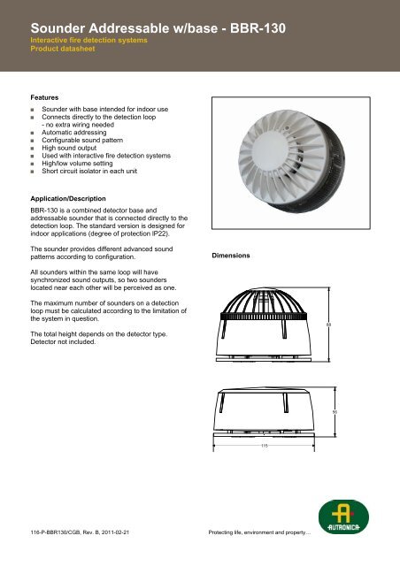 Sounder Addressable w/base - BBR-130 - Autronica Fire and Security
