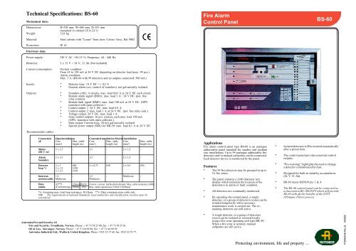 BS-60 fire alarm control panel: System brochure and datasheet