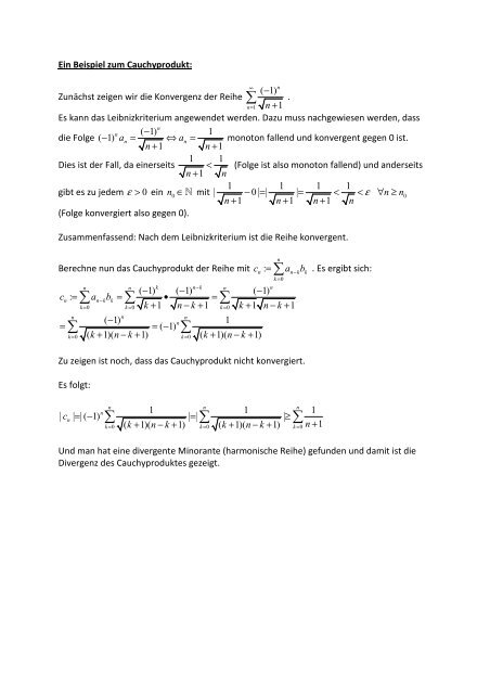 Ein Beispiel zum Cauchy-Produkt