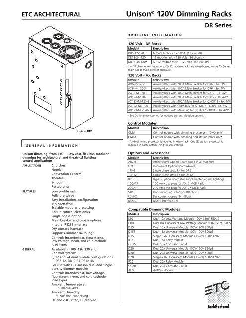 Unison® 120V Dimming Racks DR Series