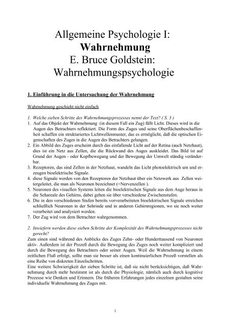 Allgemeine Psychologie: Wahrnehmung
