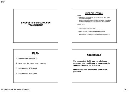 Diagnostic d'un coma non traumatique