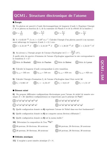 QCM sur la structure électronique des atomes - s.o.s.Ryko