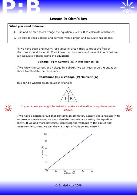 Open Unit B Lesson 9: Ohm's law worksheet - Lesson 1