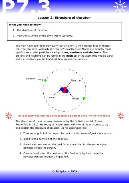 Lesson 2: Structure of the atom - Lesson 1