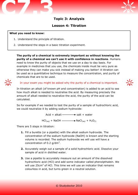 Open C7.3 Lesson 4: Titration worksheet - Lesson 1
