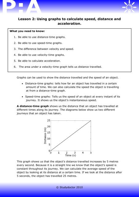 Lesson 2: Using graphs to calculate speed, distance and ... - Lesson 1