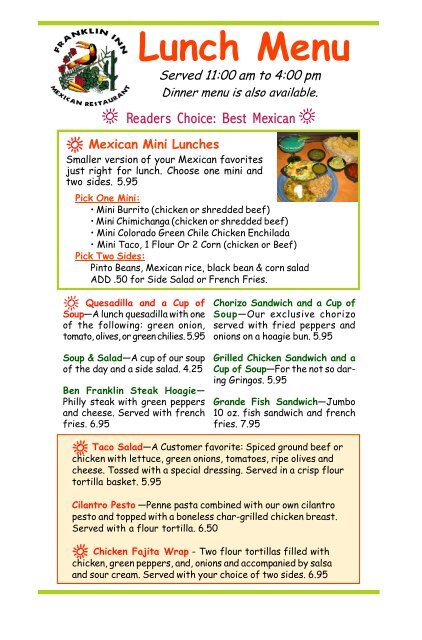Lunch Menu Lun - Franklin Inn Mexican Restaurant