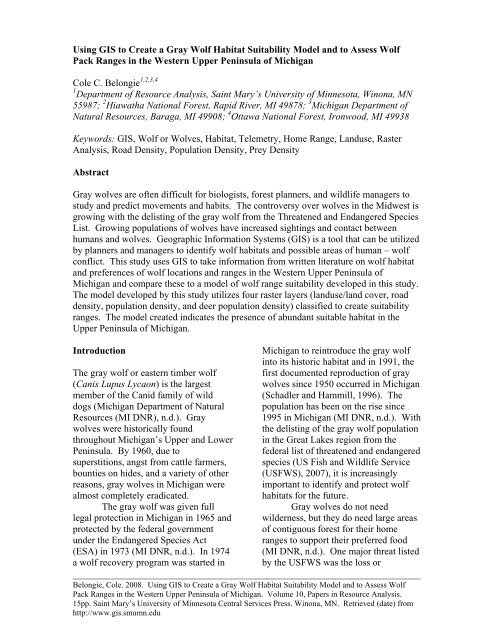 Using GIS to Create a Gray Wolf Habitat Suitability Model in the ...