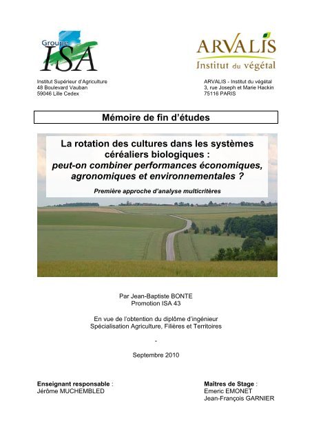 La rotation des cultures dans les systèmes céréaliers ... - ITAB