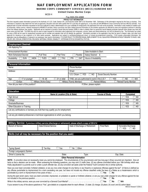 naf employment application form - Marine Corps Community ...