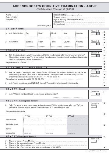 The Addenbrooke's Cognitive Examination Revised (ACE-R): a brief ...
