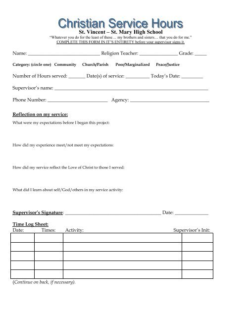 Christian Service Hours Form - St. Vincent-St. Mary High School