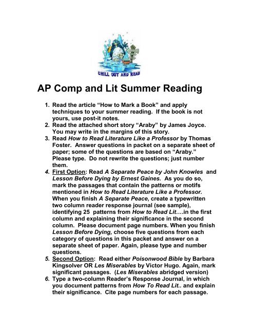 AP Literature and Composition Summer Reading Assignment for ...