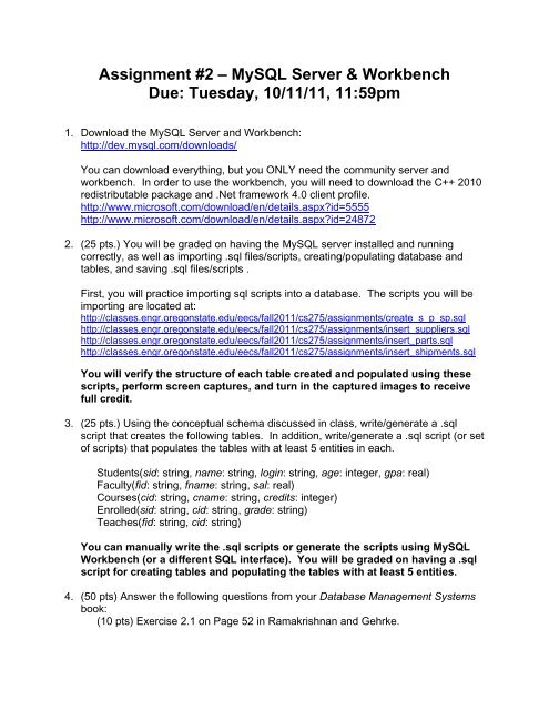 Setting up a MySQL database & Answer Chap. 2 questions - Classes Setting up a MySQL database & Answer Chap. 2 questions - Classes