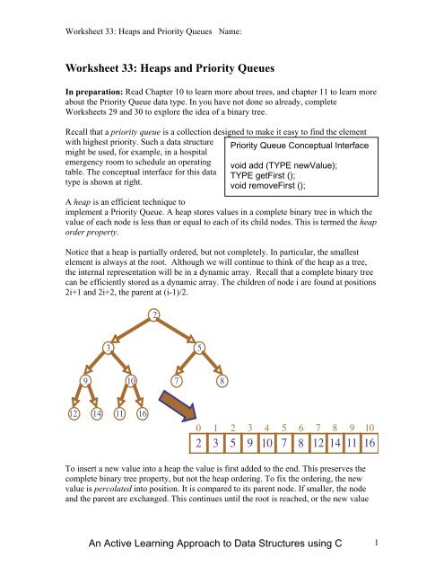 Worksheet 33: Heaps and Priority Queues - Classes