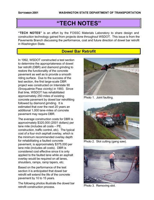 WSDOT Dowel Bar Retrofit Tech Note - Classes