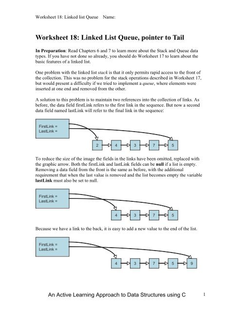 Worksheet 18: Linked List Queue, pointer to Tail - Classes