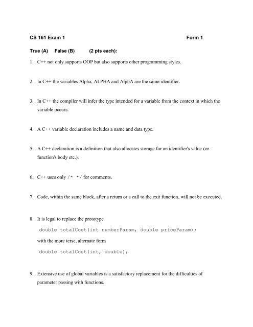 Exam I - Form 1 - Classes
