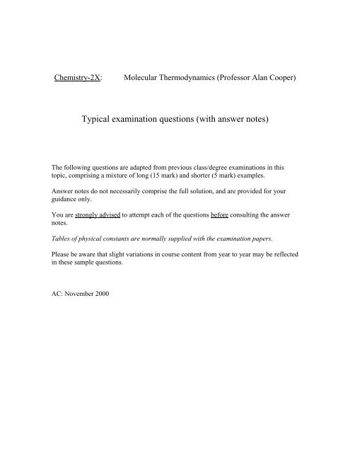 Typical examination questions (with answer notes)