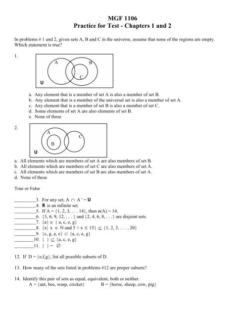 Mgf 1106 Practice For Test Chapters 1 And 2