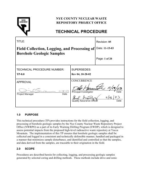 Field Collection, Logging, and Processing of Borehole Geologic