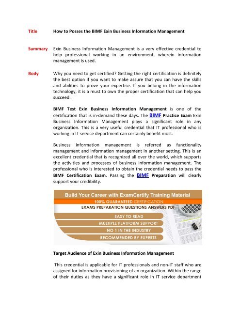 BIMF PDF Download Exam