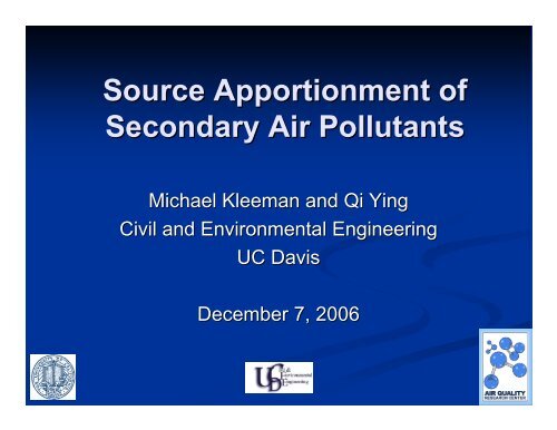 Source Apportionment of Secondary Air Pollutants Source Apportionment of Secondary Air Pollutants