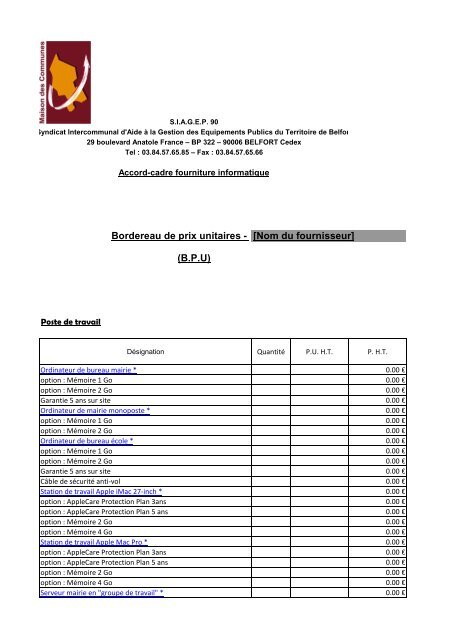 Bordereau de prix unitaires - (B.P.U) [Nom du fournisseur] - CDG90