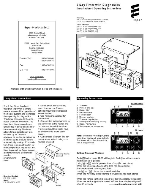7 Day Timer with Diagnostics Espar - T3-Infos
