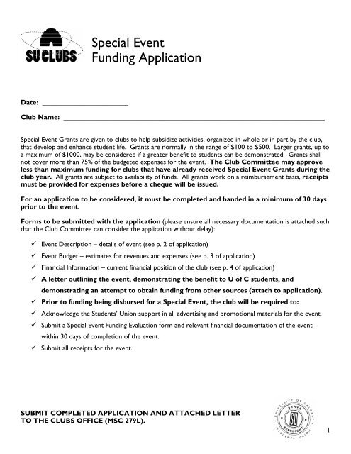 Special Event Funding Application - Students' Union