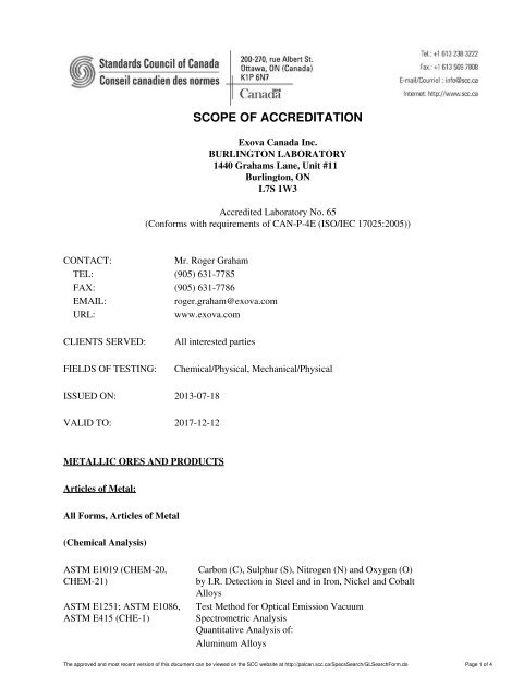 scope of accreditation - Accredited Laboratories - Standards Council ...