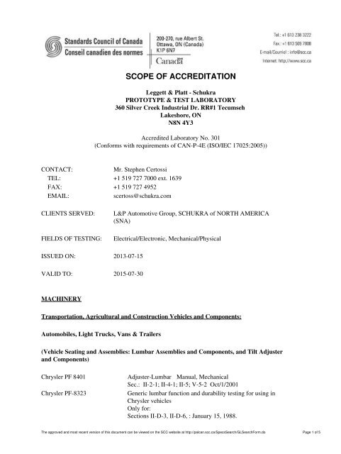 scope of accreditation - Accredited Laboratories - Standards Council ...